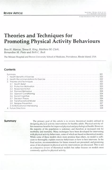 Pdf Theories And Techniques For Promoting Physical Activity Behaviours