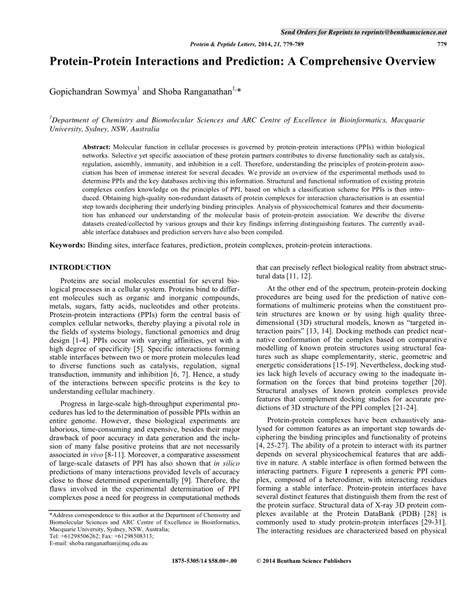 Pdf Protein Protein Interactions And Prediction A Comprehensive Overview