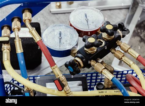 Manometric Manifold The Hoses Are Connected To Pressure Gauges Stock Photo Alamy