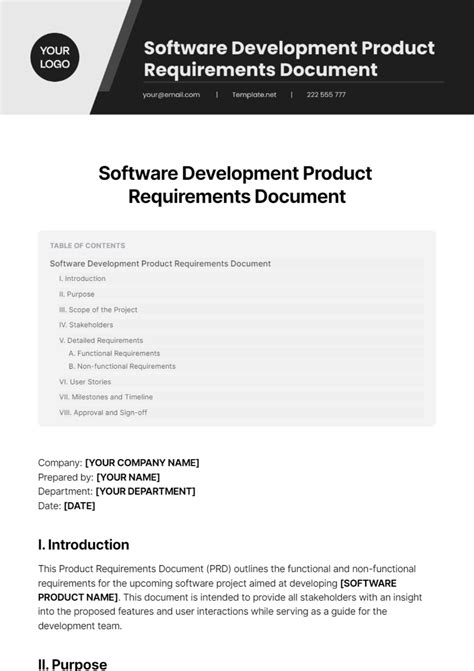 Free Software Development Product Requirements Document Template Edit
