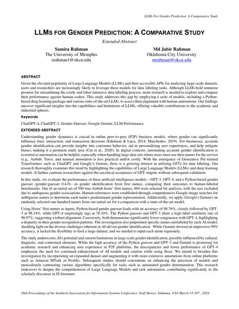 PDF LLMS FOR GENDER PREDICTION A COMPARATIVE STUDY