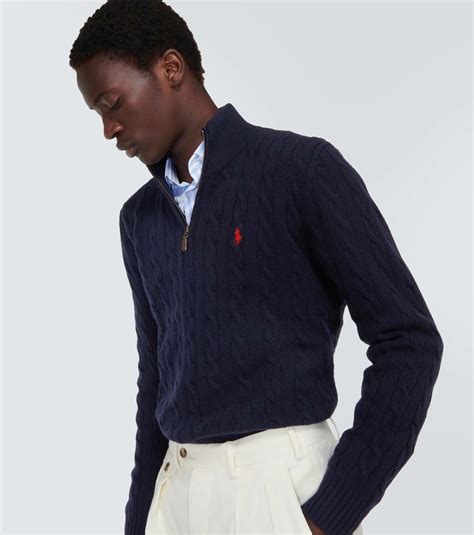 Polo Ralph Lauren Cable Knit Wool And Cashmere Half Zip Sweater Polo