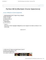 Comprehensive Python MCQs Questions For Mastery Course Hero
