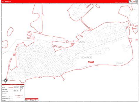 Key West Florida Zip Code Wall Map Red Line Style By Marketmaps