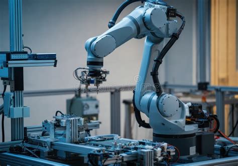 Industrial Robotic Arm Working On Automated Assembly Tasks Stock Image