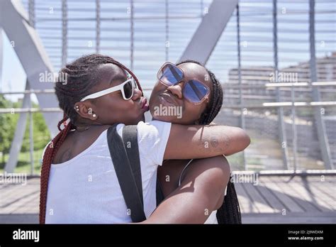Affectionate Girl Kissing Her Best Friend Or Sister Love Affection