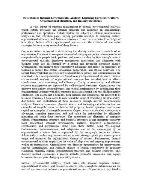 Internal Environmental Analysis Pdf Organizational Culture