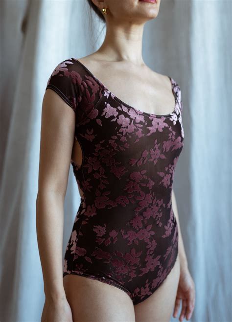 Blossom Leotard Floral Velvet Cap Sleeve Leotard