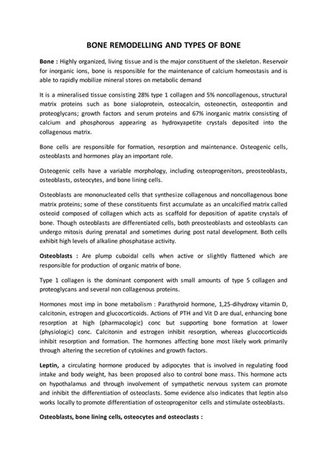 Bone Remodelling And Types Of Bone Docx Bone And Joint Conditions