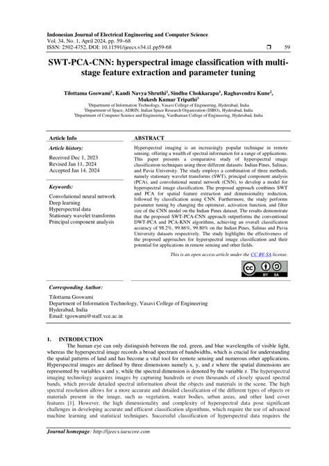 pdf swt pca cnn hyperspectral image classification with multi stage
