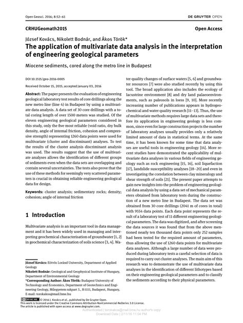 Pdf The Application Of Multivariate Data Analysis In The Interpretation Of Engineering