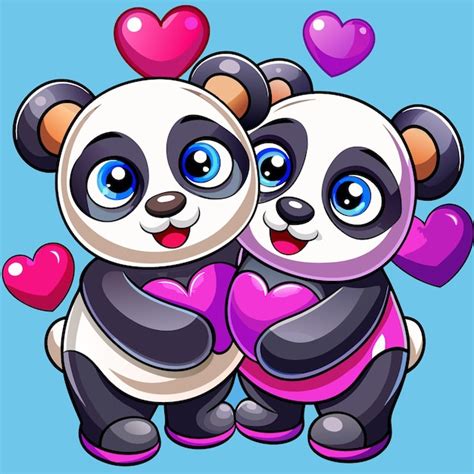 Two Pandas With Hearts That Say Hello And Love Premium Ai Generated Vector