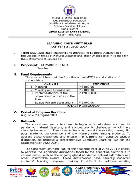 Learning Continuity Plan Pdf Teachers Learning