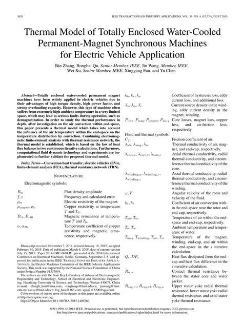 Pdf Thermal Model Of Totally Enclosed Water Cooled Permanent Magnet Synchronous Machines For
