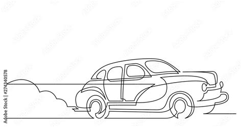 Continuous Line Drawing Of Vintage Racing Car Driving On Dusty Road