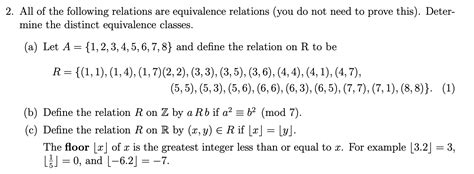 solved 2 all of the following relations are equivalence