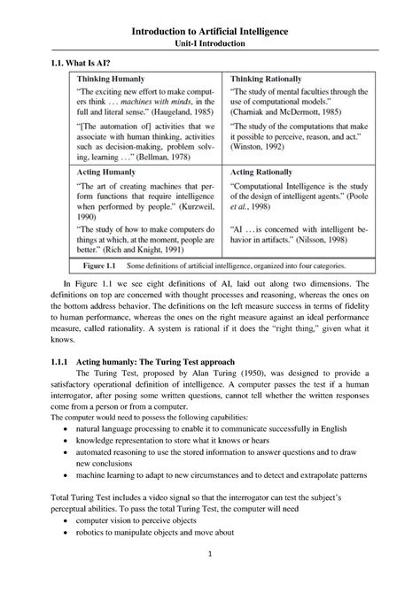 Artificial Intelligence Unit 1 Unit I Introduction What Is Ai In