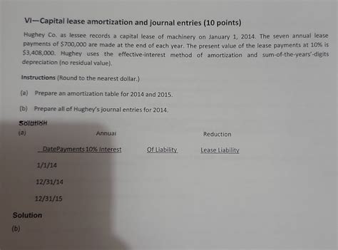 Solved Vi Capital Lease Amortization And Journal Entries 10