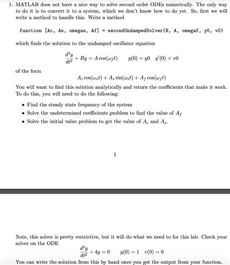 Solved MATLAB Does Not Have A Nice Way To Solve Second Chegg