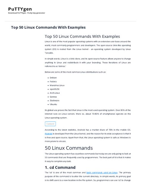 Top 50 Linux Commands With Example Pdf Computer File Linux