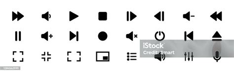 멀티미디어 기호 및 오디오 음악 스피커 볼륨 아이콘의 컬렉션 흰색 색상 버튼 벡터 그림입니다 Eps 10 빨리 감기 상징에 대한 스톡 벡터 아트 및 기타 이미지 Istock