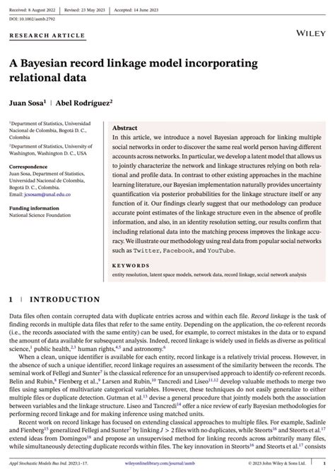 Juan Sosa Phd On Linkedin A Bayesian Record Linkage Model