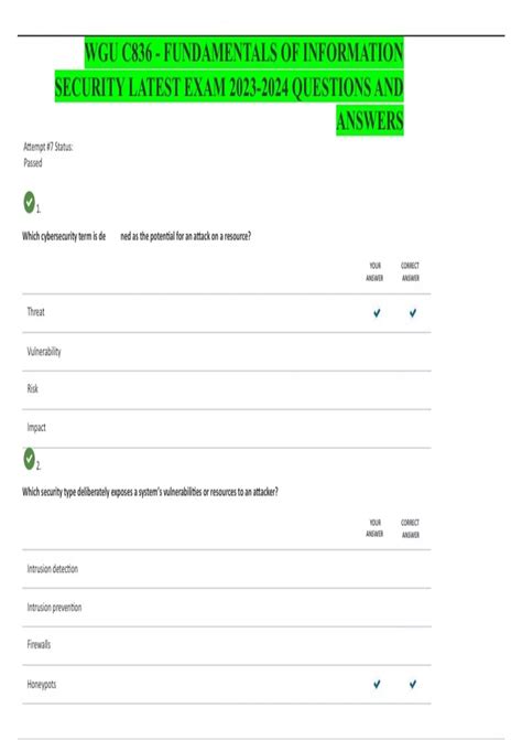Wgu C836 Fundamentals Of Information Security Latest Exam Questions And Answers Advance