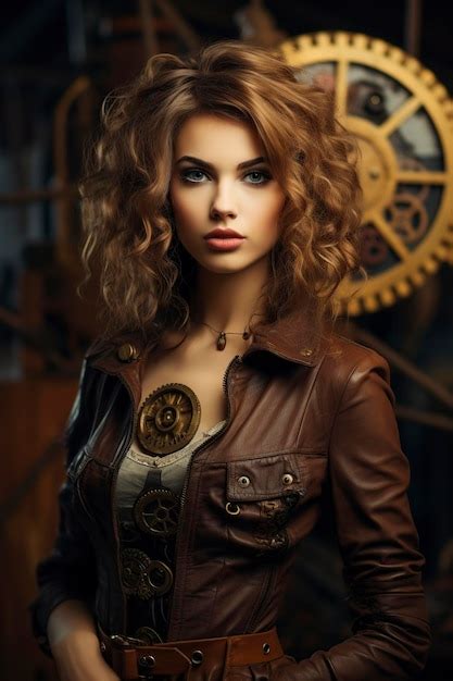 Beautiful Model Girl In The Style Of Steam Punk Premium Ai Generated Image