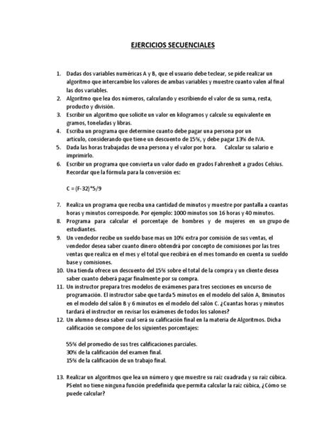 Ejercicios Secuenciales Pdf Algoritmos Salario
