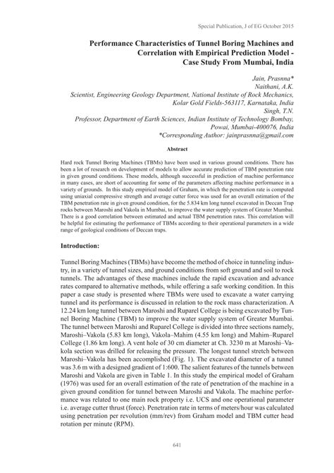 Pdf Performance Characteristics Of Tunnel Boring Machines And