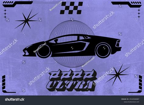 Y2k Sports Car Purple Silhouette Art Stock Illustration 2532500087
