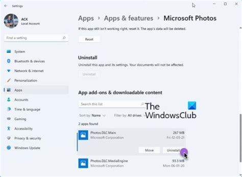 uninstall app addons of microsoft store apps in windows 11