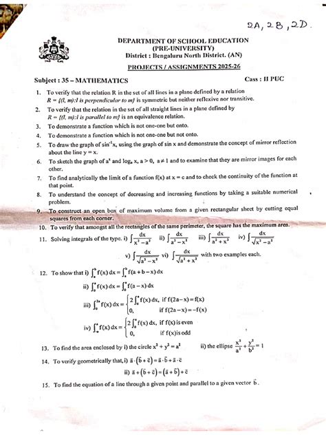 Ii Puc Mathematics Assignment 2025 26 Pdf