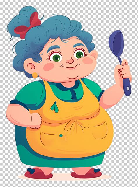 Chubby Mother Cartoon Grandmother With Spoon Png Clipart Apron