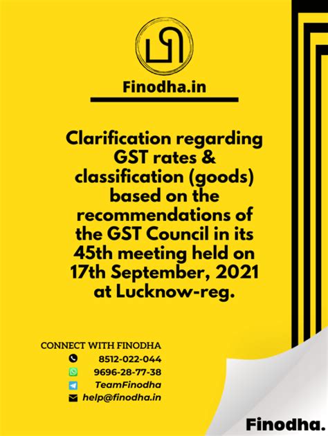 Clarification Regarding GST Rates Classification Goods Based On The Recommendations Of The