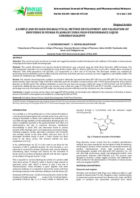 Pdf A Simple And Rugged Bioanalytical Method Development And Validation Of Brivudine In Human