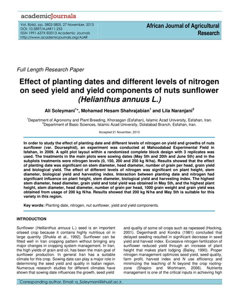 Pdf Effect Of Planting Dates And Different Levels Of Nitrogen On Seed