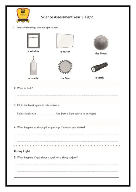 Light Worksheet For Grade 3