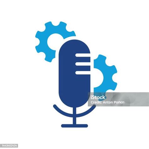 마이크 사운드 구성 색상 아이콘입니다 오디오 녹음 설정 실루엣 픽토그램 마이크 음성 아이콘을 조절합니다 마이크 및 기어 톱니바퀴