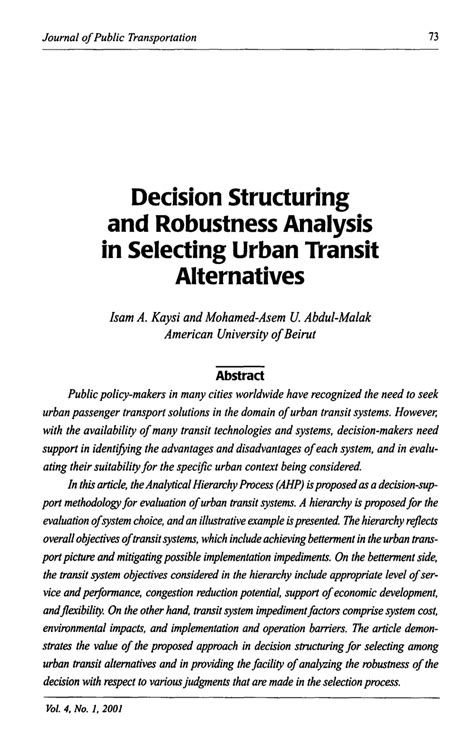Pdf Decision Structuring And Robustness Analysis In Selecting Urban Transit Alternatives