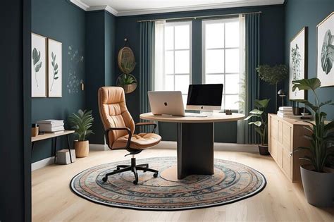 Premium Photo Defined Workspace Circular Rug In Home Office Flat Vector