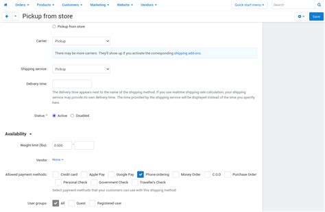 How To Assign Payment Methods To Shipping Methods — Cs Cart 418x Documentation