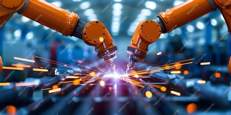 Automating Welding With Robot Arms And Realtime Monitoring Software In Smart Factories Concept