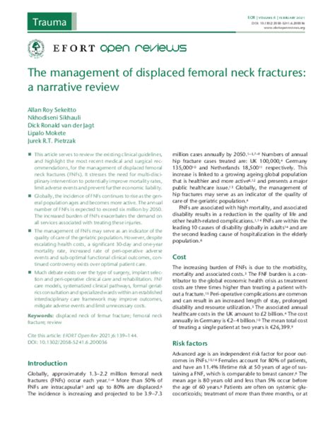 Pdf The Management Of Displaced Femoral Neck Fractures A Narrative Review