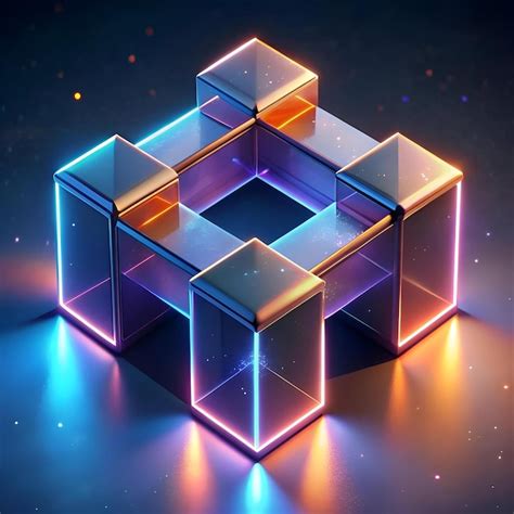 A Futuristic And Abstract 3d Rendering Of An Interlocking Cube Structure With Vibrant Neon Blue