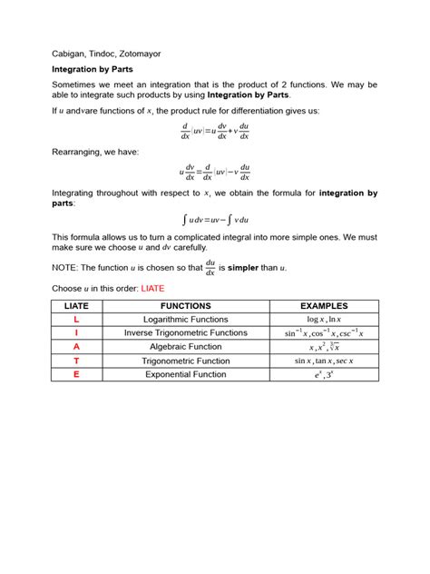 Integration By Parts Pdf Analysis Mathematical Relations