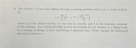 Solved 4 The Velocity V Of An Object Falling