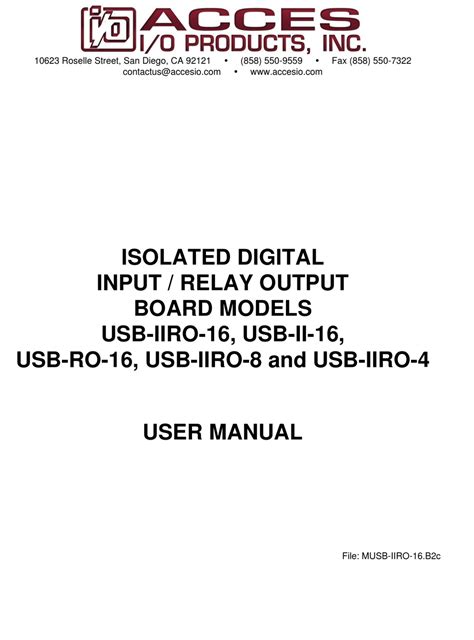 ACCES USB IIRO I O SYSTEM USER MANUAL ManualsLib