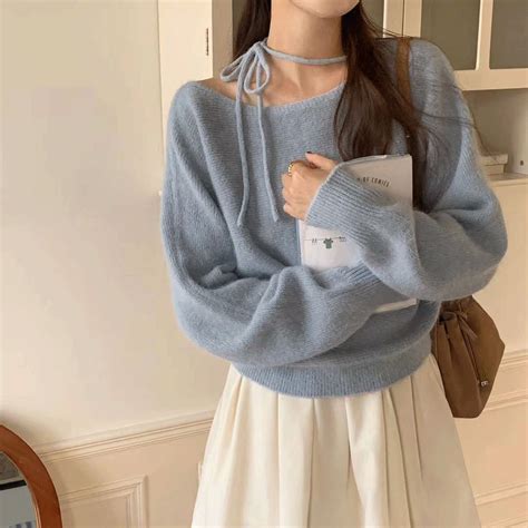 품절임박ㅜㅜ 앙고라 오프숄더 리본 초커 니트 에이블리