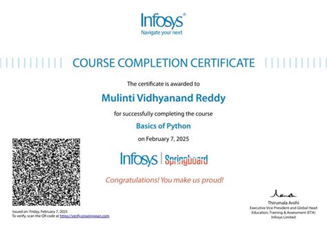 Python Learning Achievement Infosysspringboard Programming Mulinti Vidhyanand Reddy